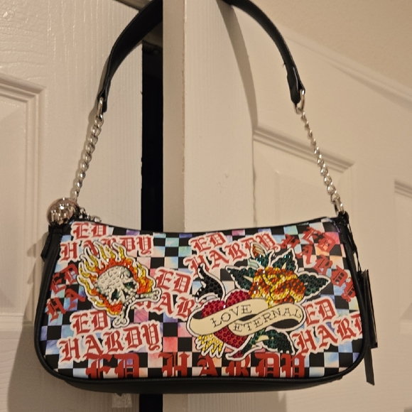 Ed Hardy | Bags | Ed Hardy Black And Red Graphic Shoulder Bag Nwt ...